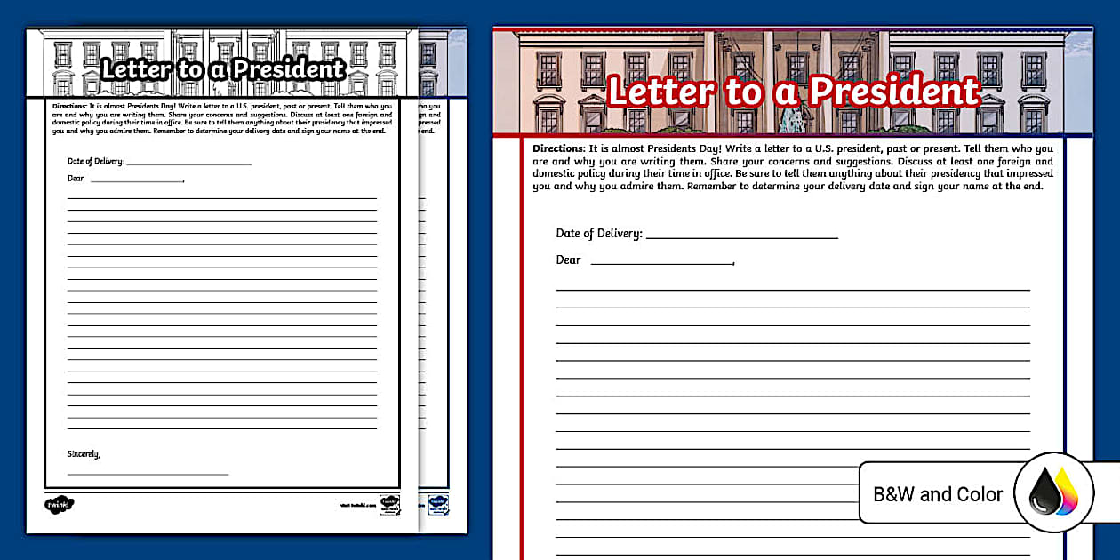 Presidents Day Letter Writing Worksheet for 6th-8th Grade