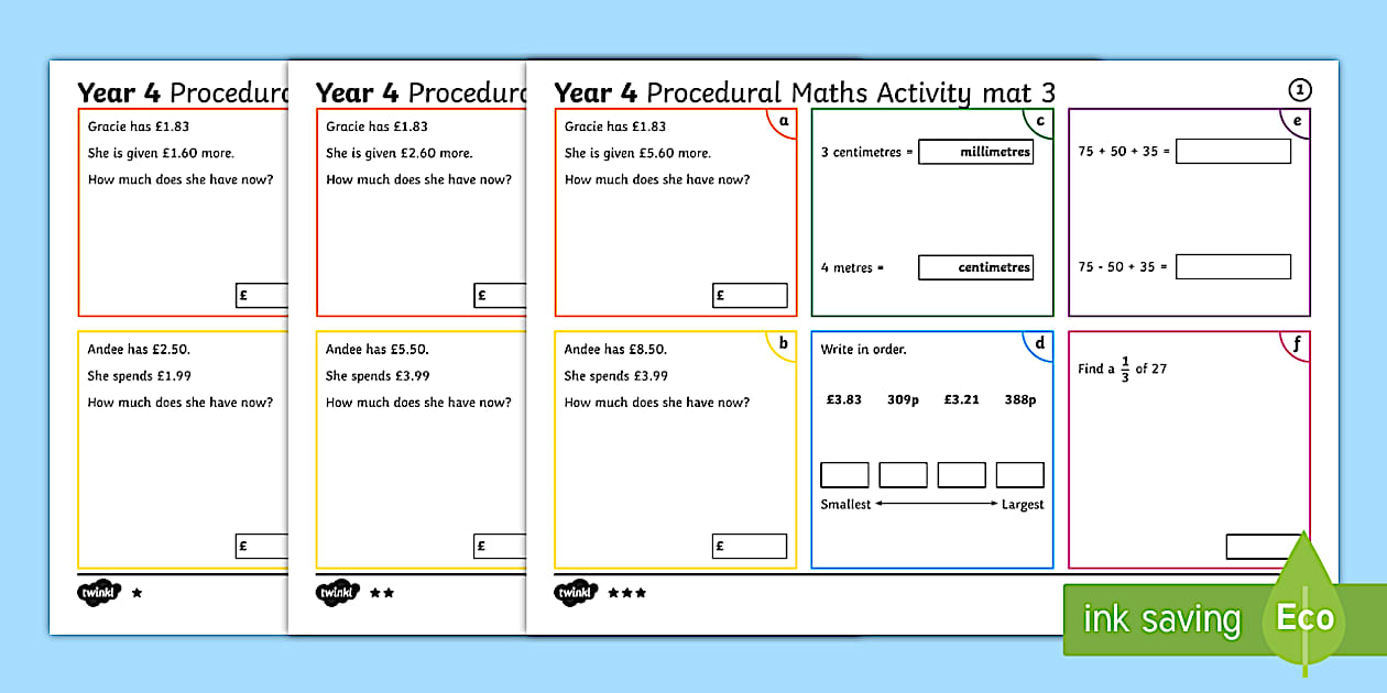 Procedural Year 4 Mat 3 Maths Activity Mats (teacher made)