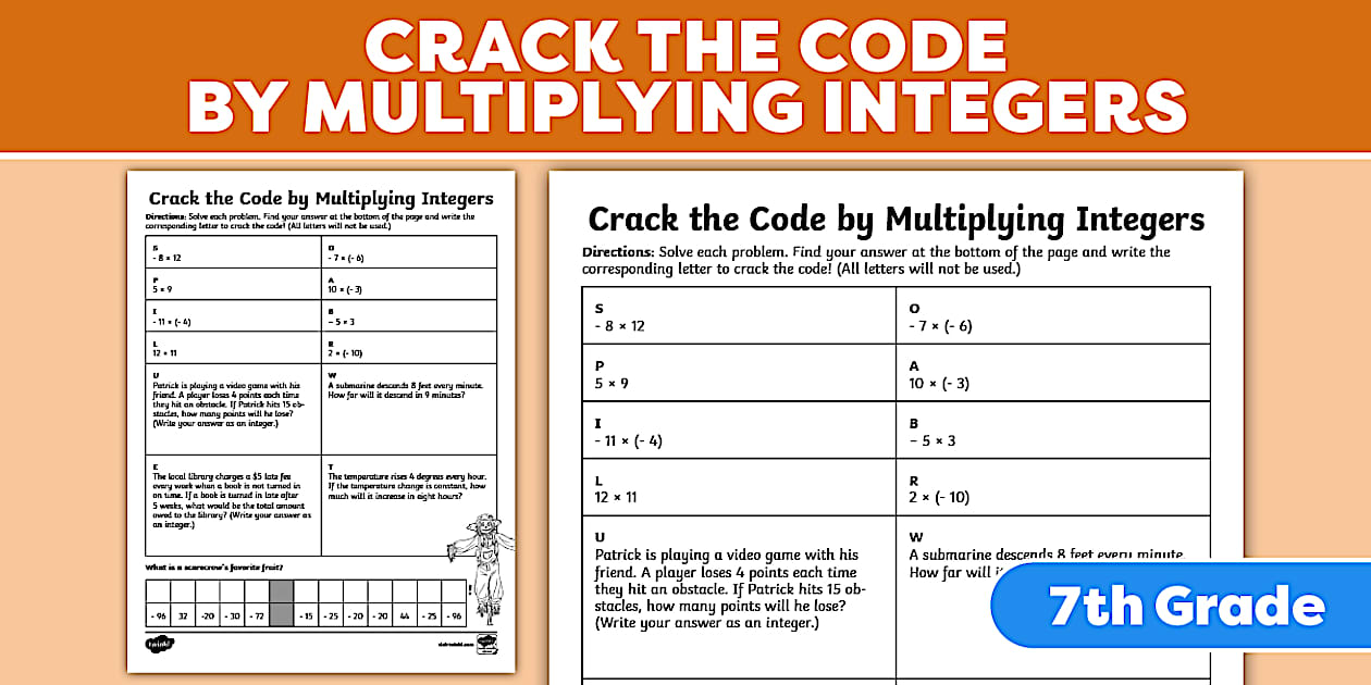 Seventh Grade Math Crack the Code by Multiplying Integers