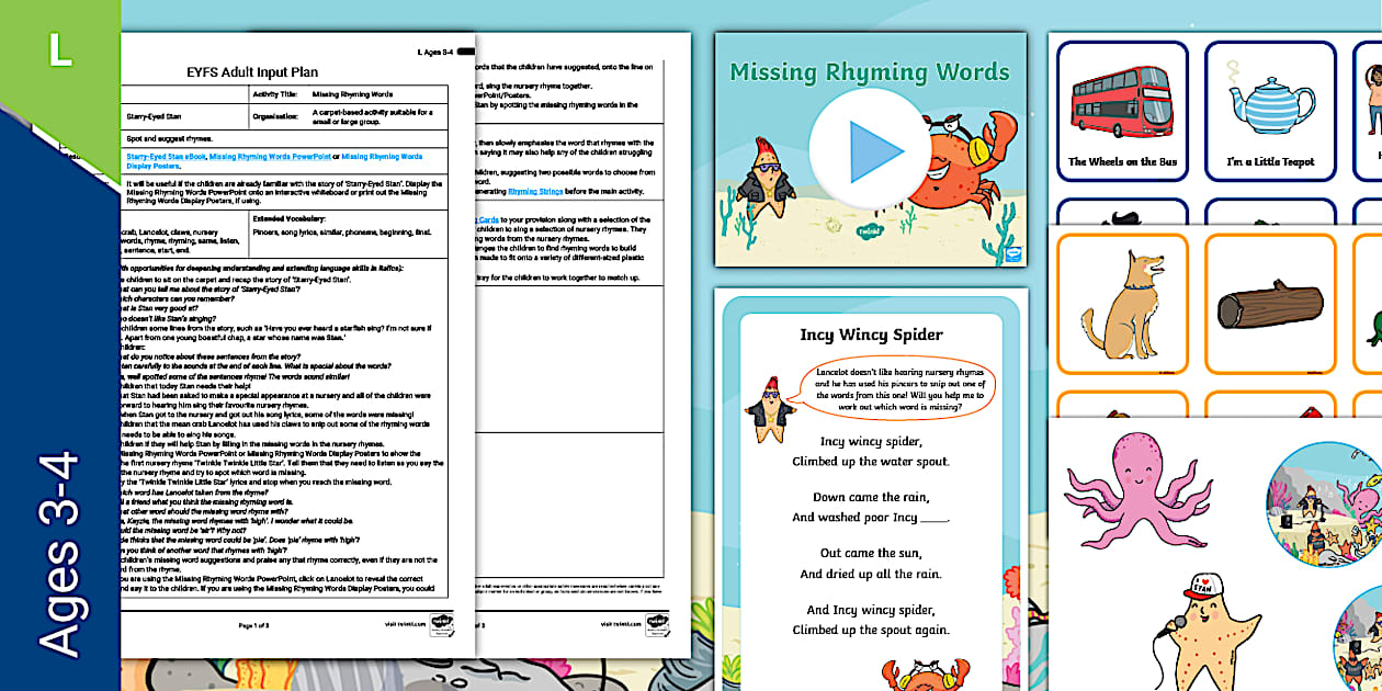 EYFS Missing Rhyming Words Adult Input Plan & Resource Pack