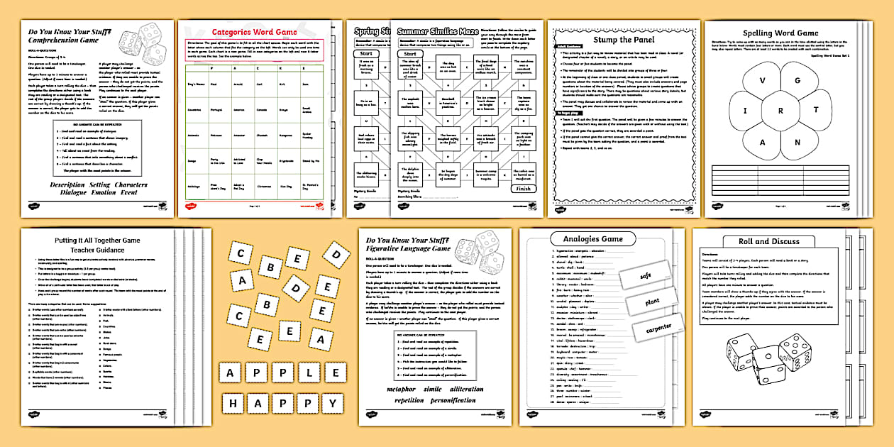 ELA Classroom Games Activity Pack for 6th-8th Grade - Twinkl