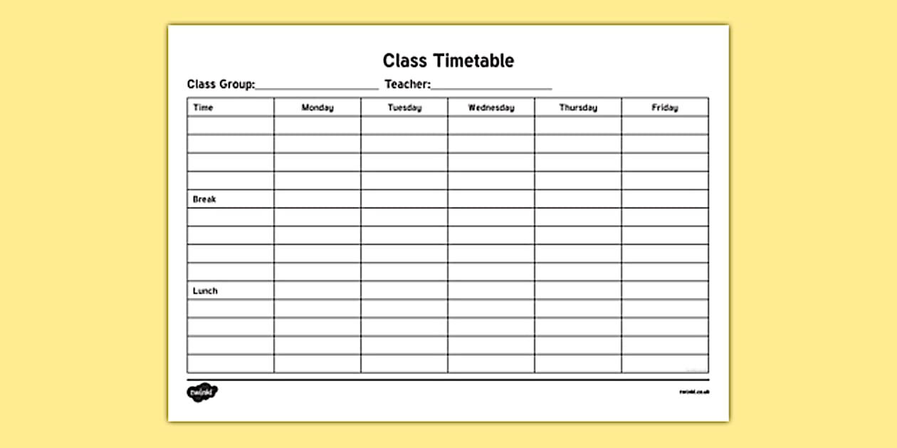 Sample Timetable For Secondary School | Twinkl - Twinkl