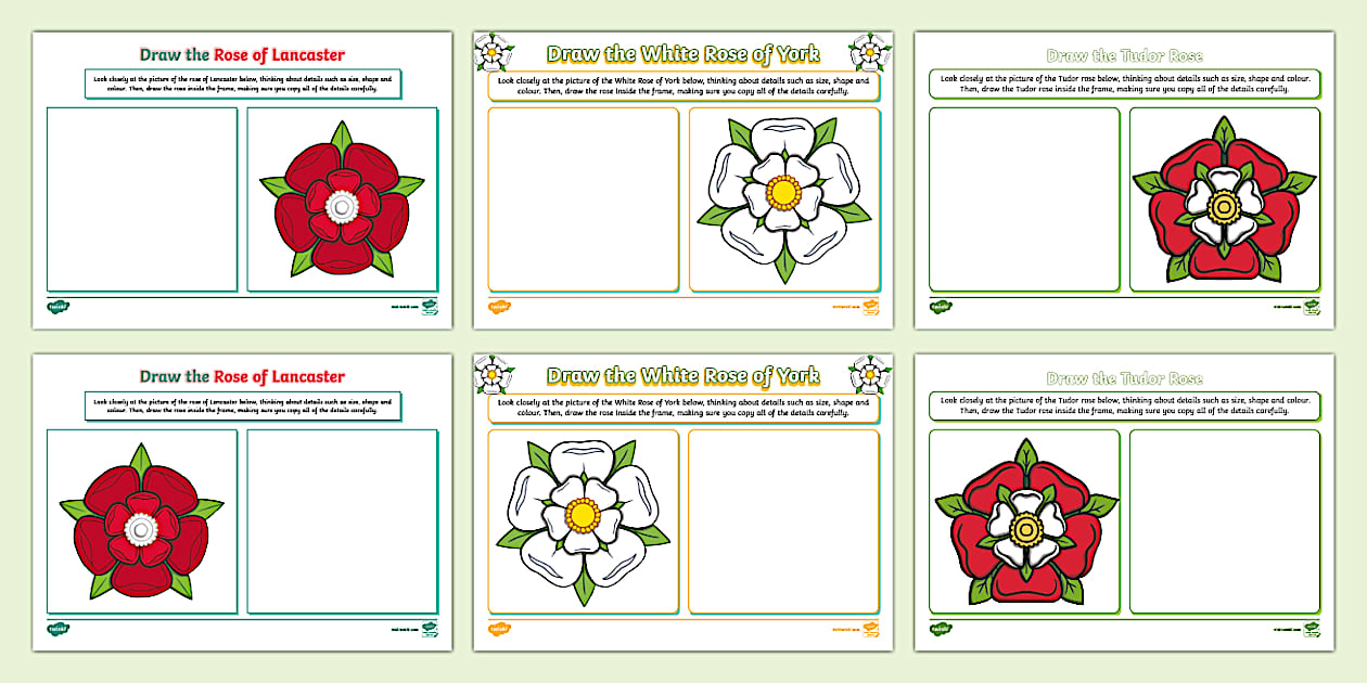 Draw the York, Lancaster and Tudor Rose Worksheet Pack