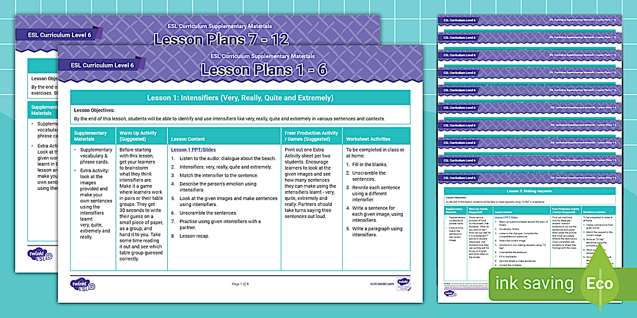 ESL Curriculum: Level 6 Lesson Plans (teacher made) - Twinkl