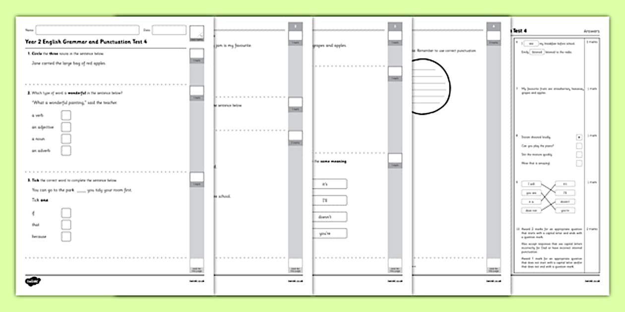 Year 2 Grammar and Punctuation Test 4 (teacher made)