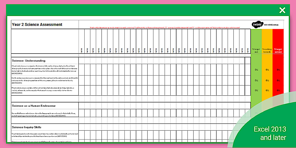 Australian Curriculum Year 2 Science Assessment Tracker