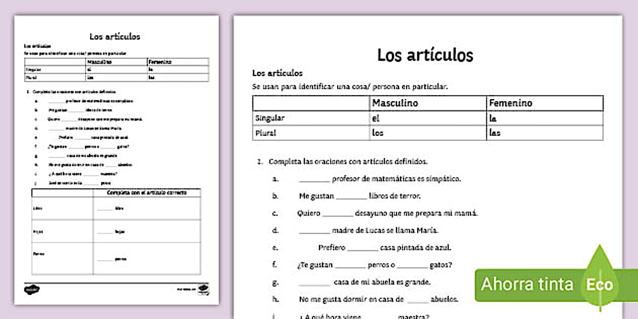 Ficha de actividad: Los artículos- Guía de trabajo