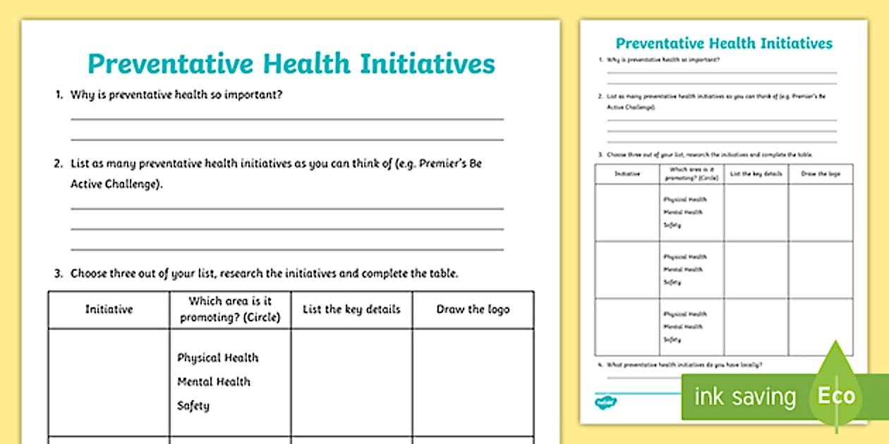 Preventative Health Initiatives Worksheet (teacher made)