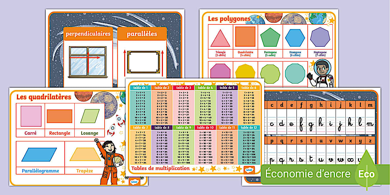 Ensemble de posters de maths, géométrie et écriture cursive