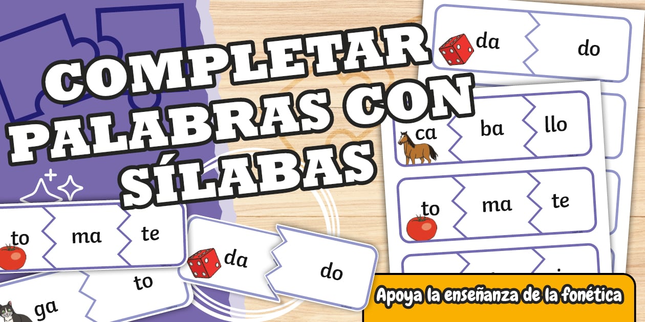 Tarjetas para emparejar: Completar palabras con sílabas