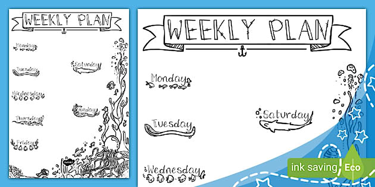 Ocean-Themed Weekly Planner Bullet Journal Page