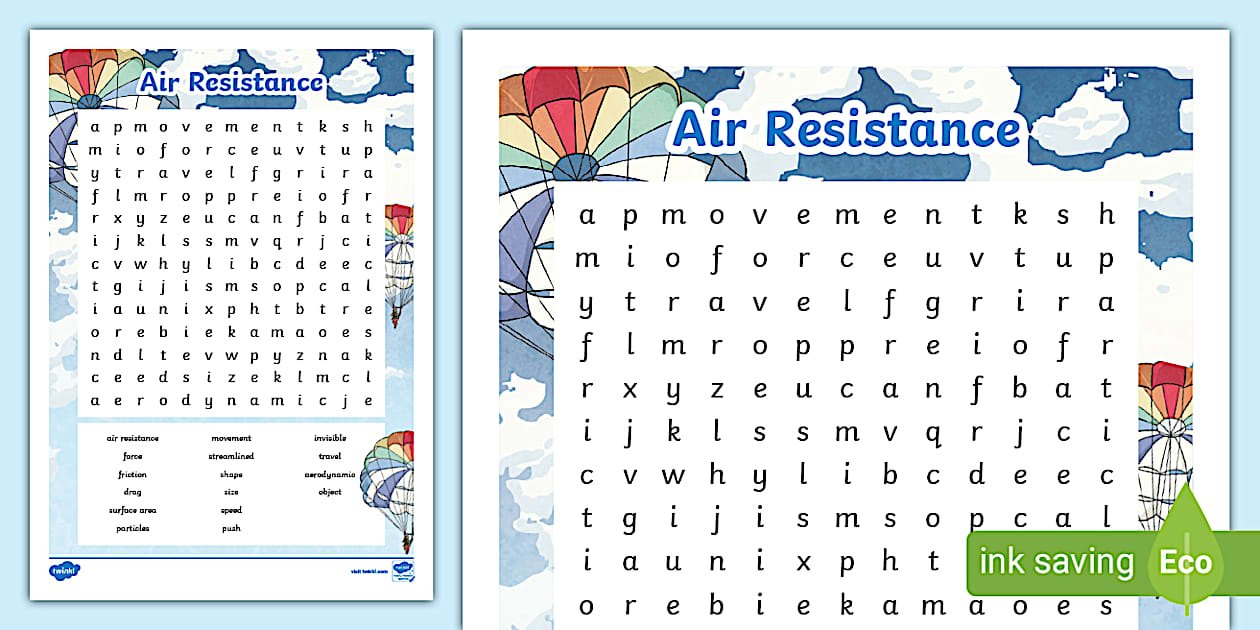 Air Resistance Word Search - Forces - Science - KS2 - Twinkl