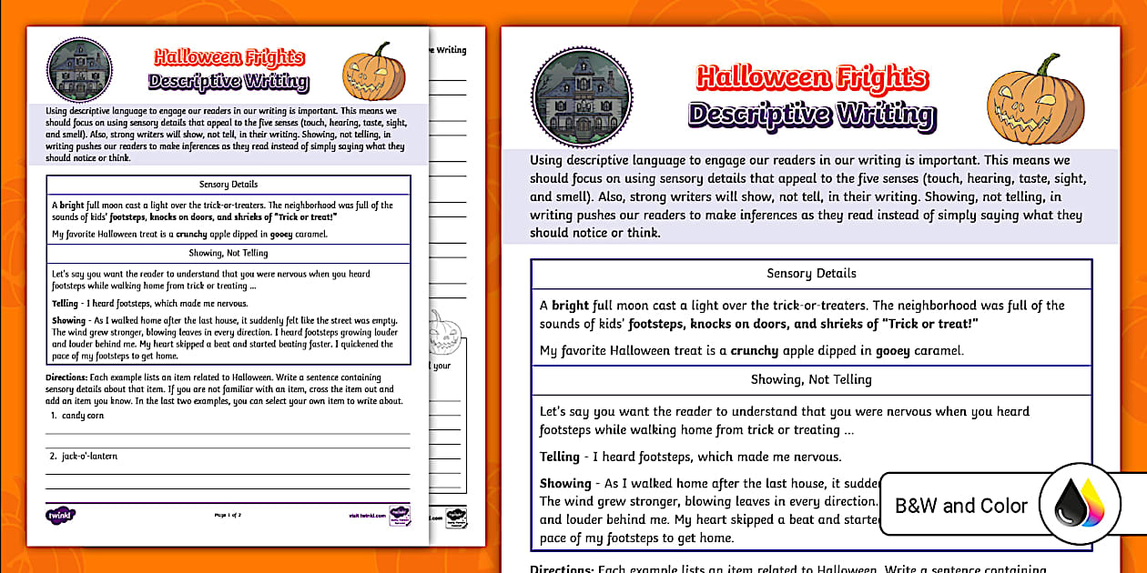 Sixth Grade Halloween Frights Descriptive Writing Activity