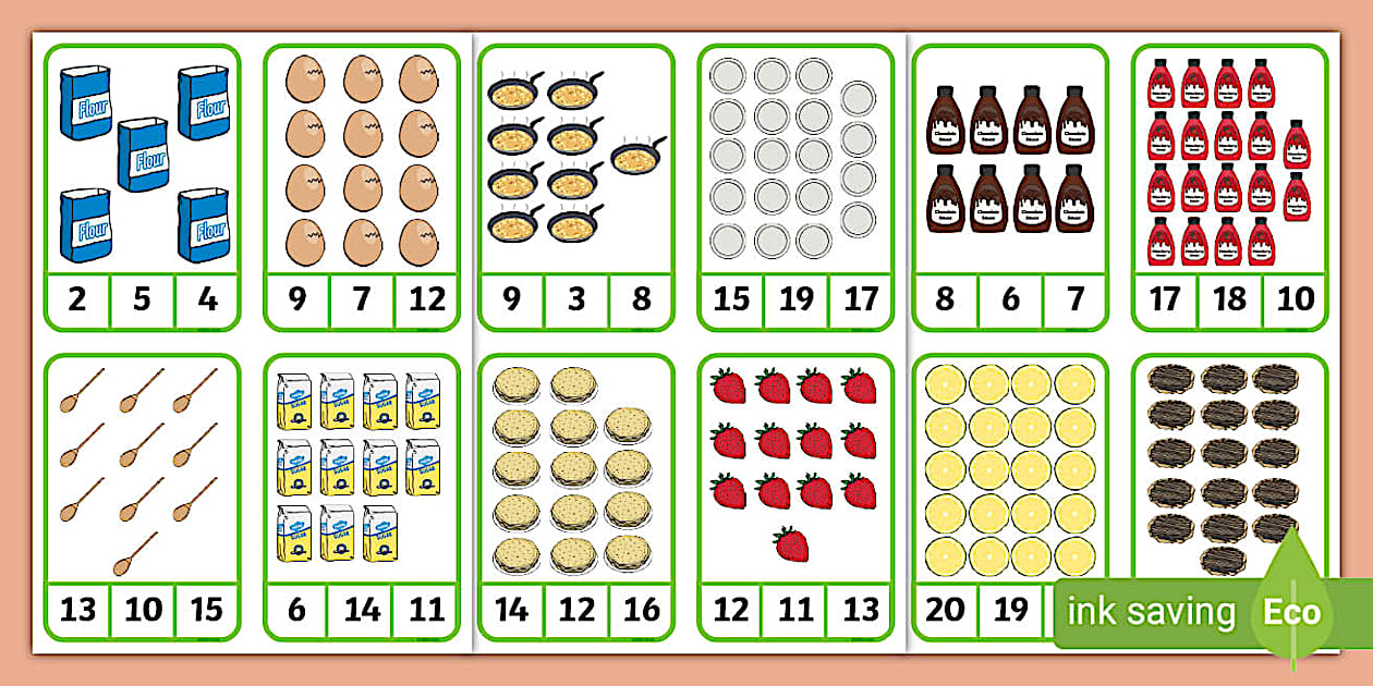 Pancake-Themed Counting to 20 Peg Cards - Twinkl - KS1