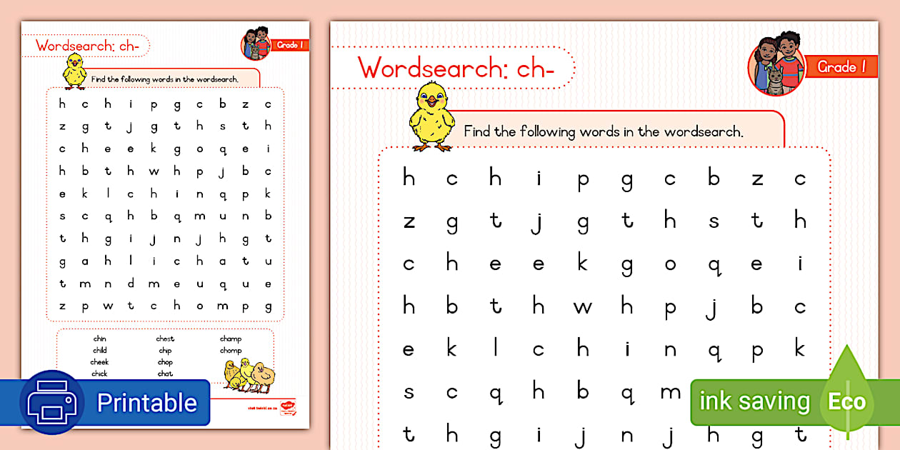 Grade 1 Phonics: ch- Wordsearch (teacher made) - Twinkl