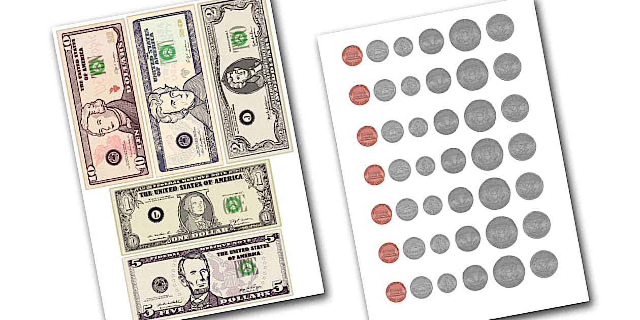 American Money Printable Cut Outs - Maths Resource - Twinkl
