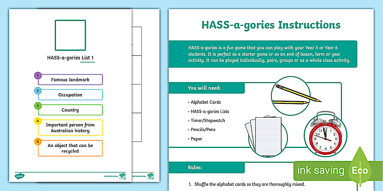 HASS-a-gories Game - Year 5 HASS