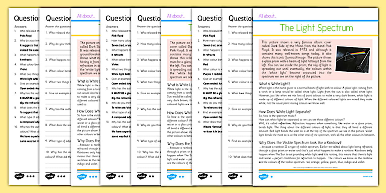 Ages 9-11 Science The Light Spectrum Differentiated Reading Comprehension
