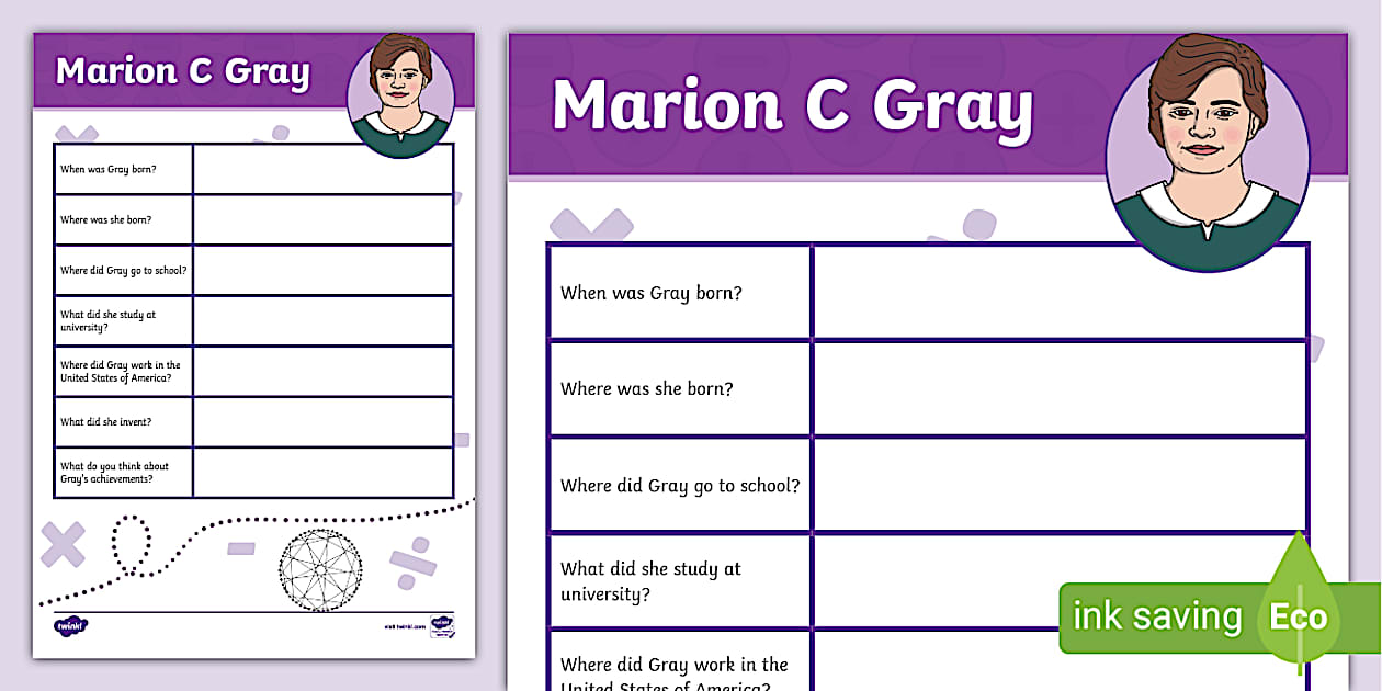 Female Scottish Inventors: Marion C Gray Facts Activity Sheet