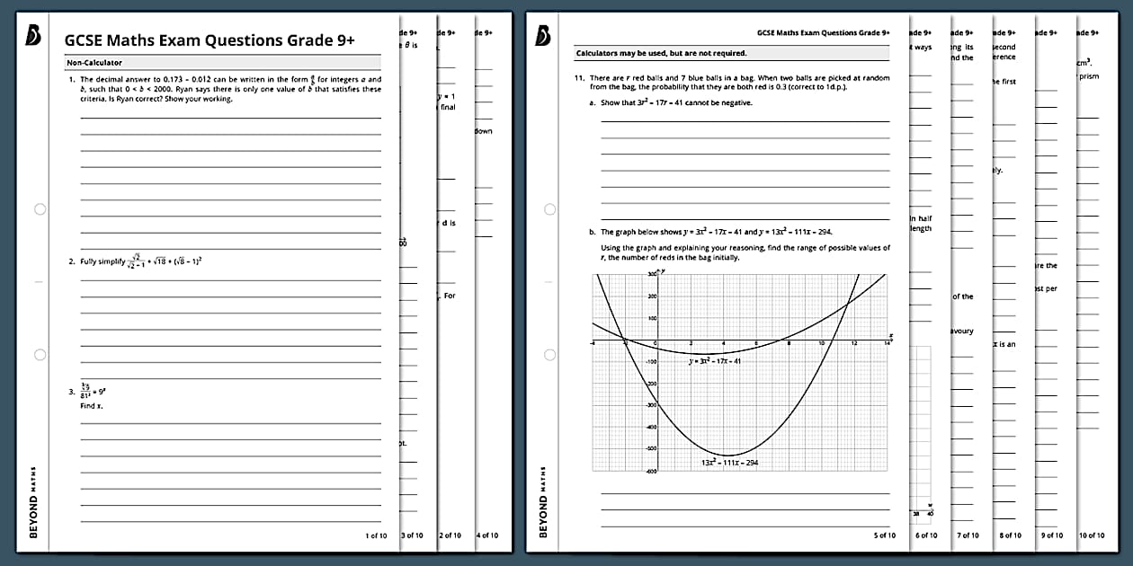 👉 GCSE Maths Grade 9 Questions | Beyond (teacher made)