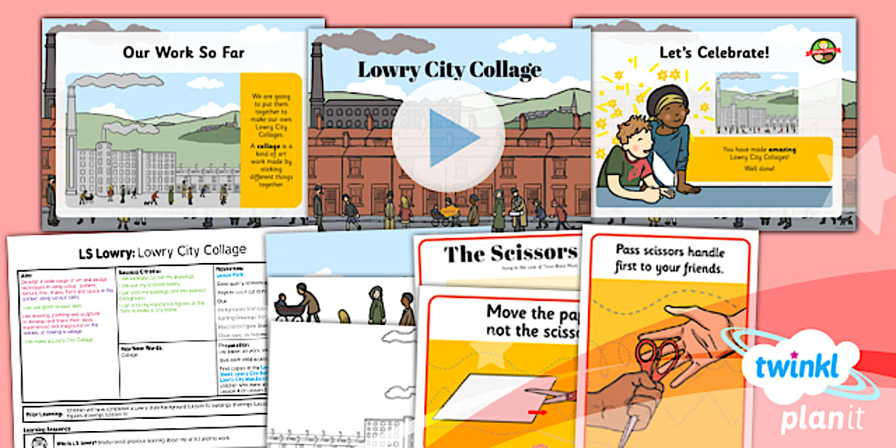 Art: LS Lowry: Lowry City Collage KS1 Lesson Pack 6 - Twinkl