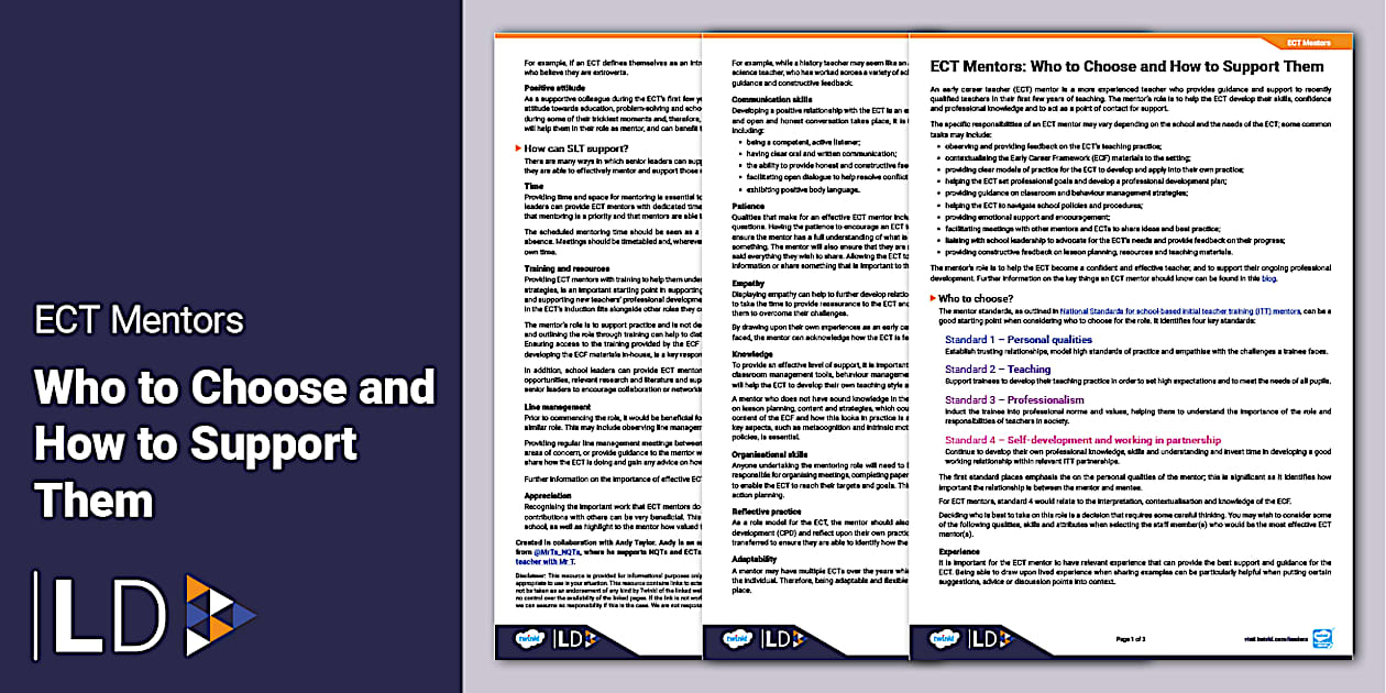 ECT Mentors: Who to Choose and How to Support Them - SLT