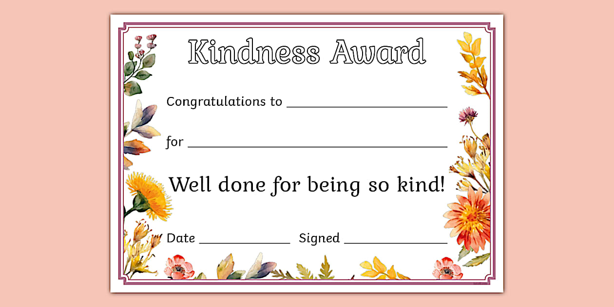 Wildflower Botanical Themed Kindness Certificate - Twinkl