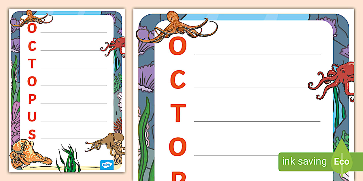 Octopus Acrostic Poem Template (teacher made) - Twinkl