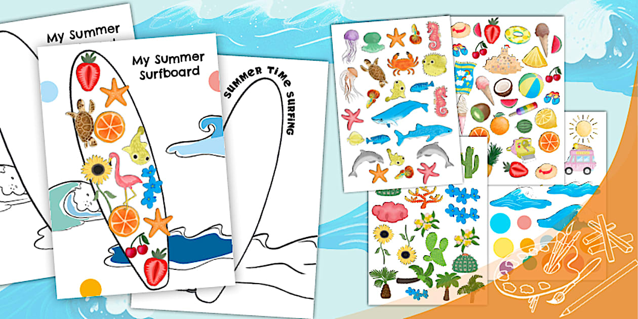 Design a Surfboard Summer Collage Activity Pack - Twinkl