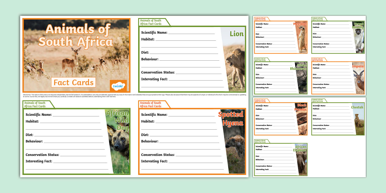 Animals of South Africa Fact Cards Template