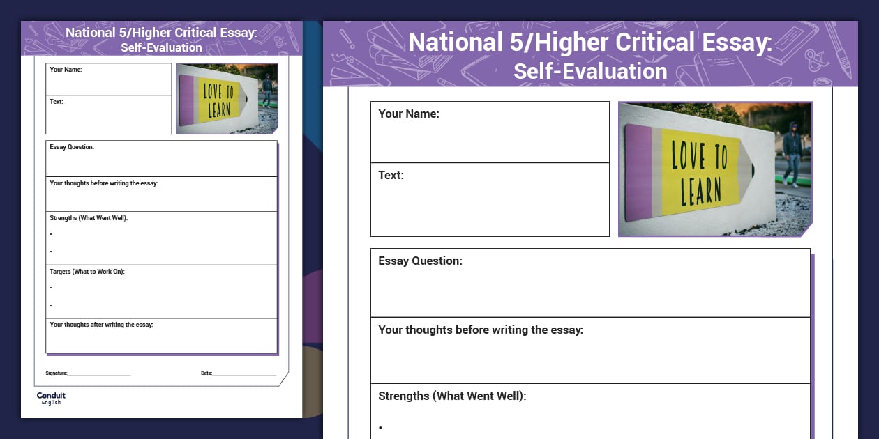 National 5/Higher Critical Essay: Self-Evaluation - Twinkl