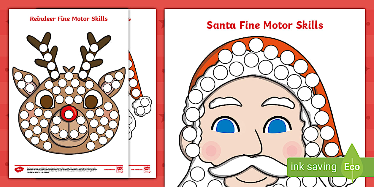 Santa and Reindeer Button Placing Fine Motor Skills Activity