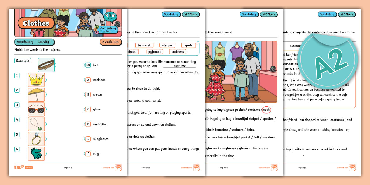 YLE Flyers Clothes Vocabulary Activity Sheet