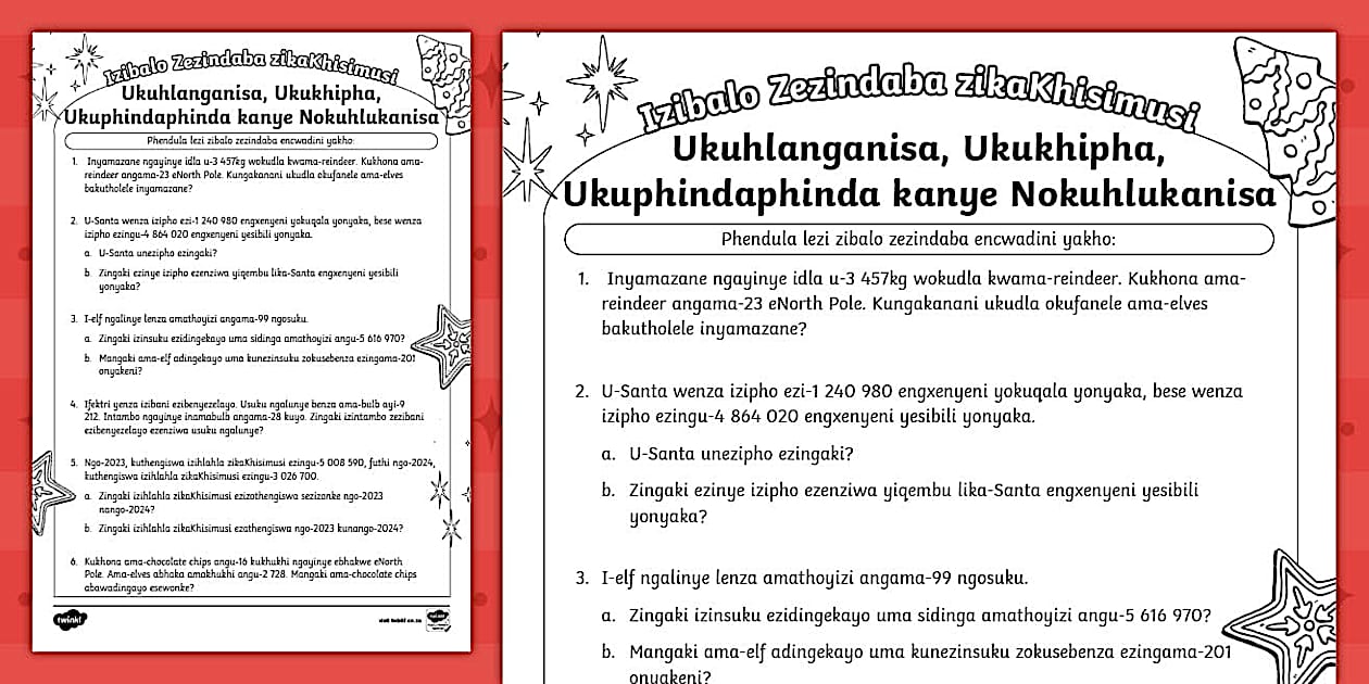 Maths Story Sums: Addition, Subtraction, Multiplication and Division Zu/Eng