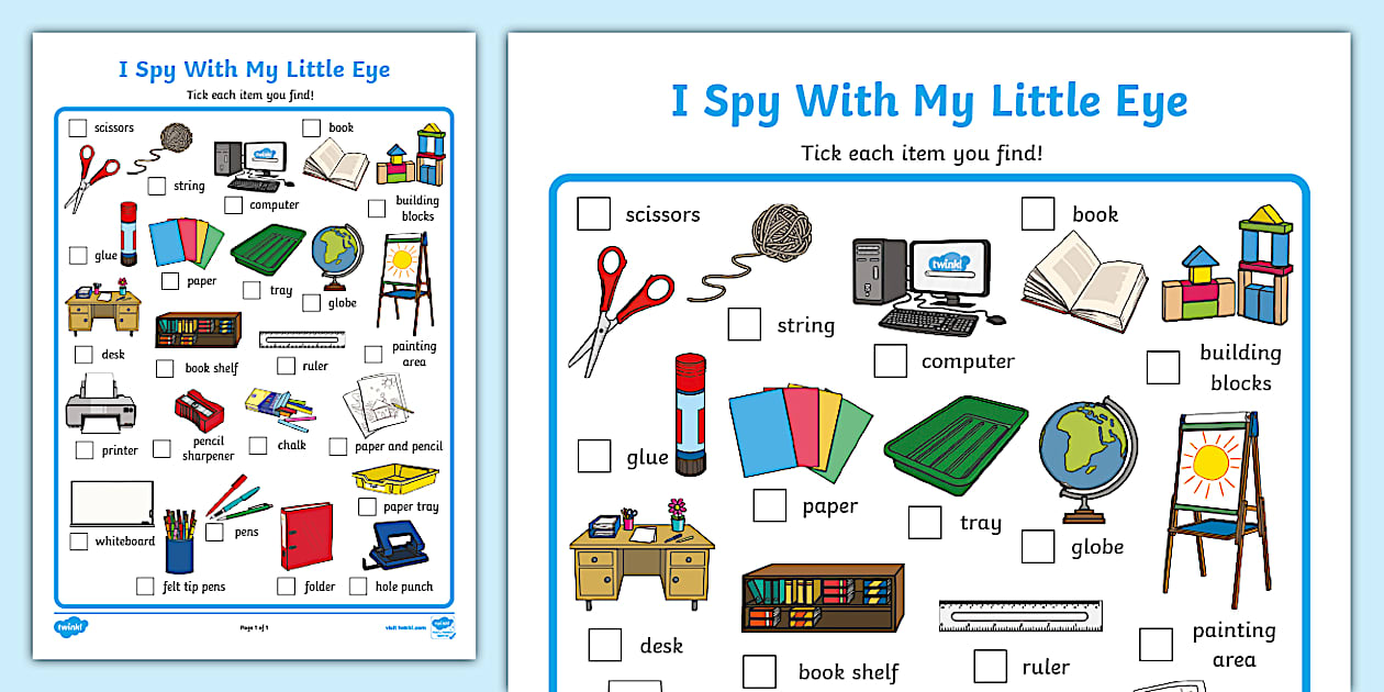 Classroom Themed I Spy With My Little Eye Activity - Twinkl