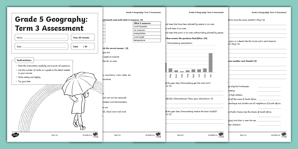 Grade 5 Geography Assessment – Term 3 (teacher made)