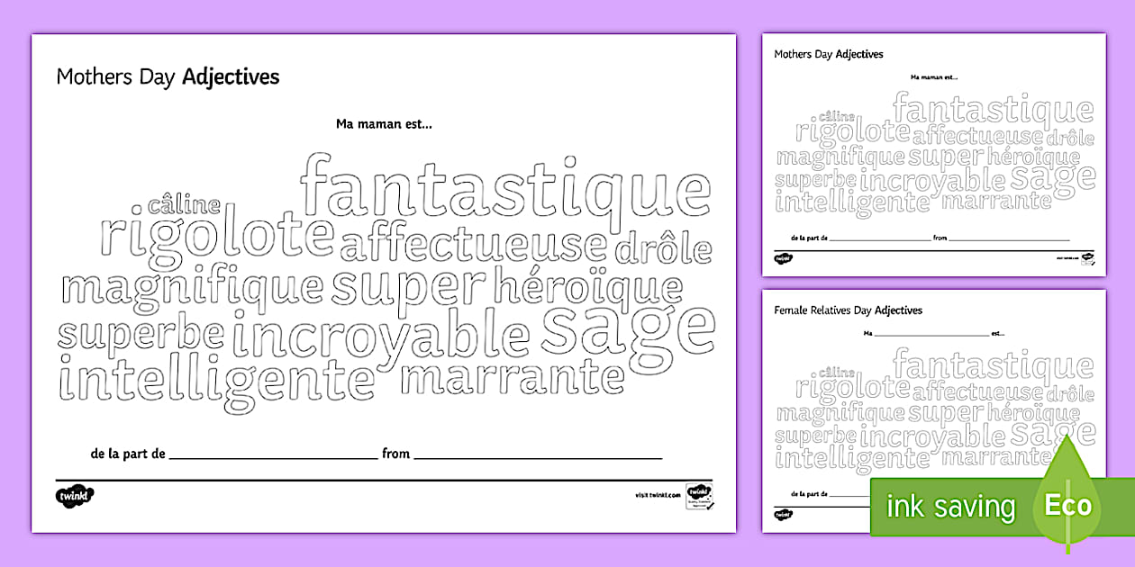 Mother's Day Adjectives Worksheet / Worksheet French