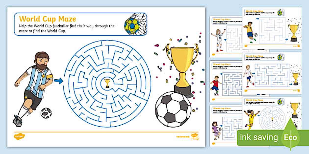 World Cup Themed Maze Activity Worksheets