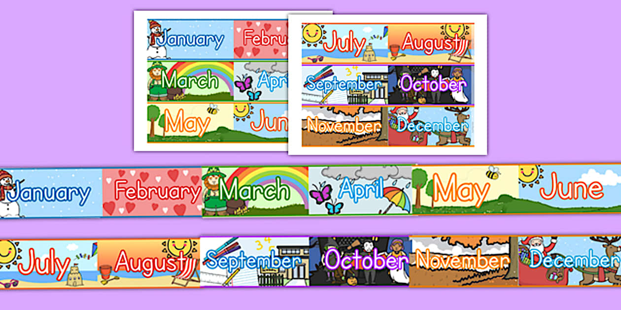 Cursive Months of the Year Display Borders - Twinkl