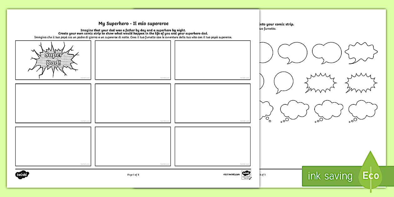 Father's Day Superhero Comic Strip Storyboard Template English/Italian