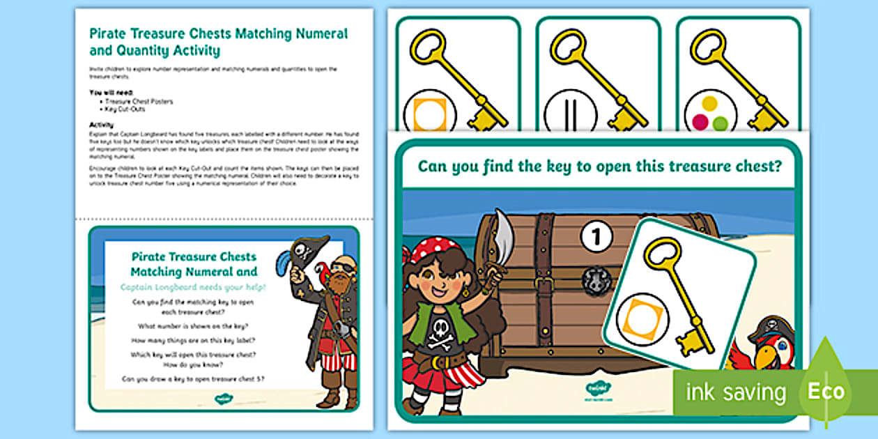 👉 Pirate Treasure Chest Matching Numeral and Quantity Activity