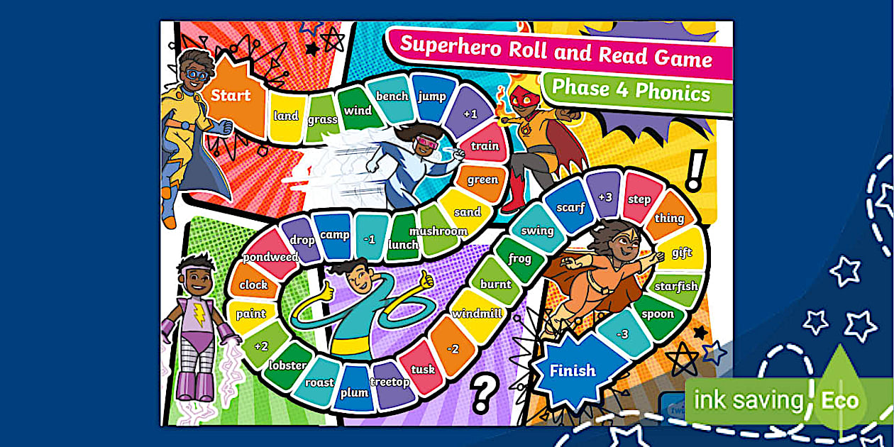 Superhero Roll and Read: Phase 4 Phonics Game (teacher made)