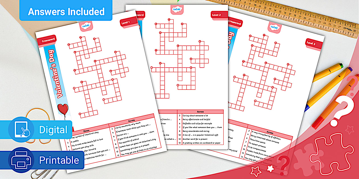 Valentine's Day Crossword Puzzle - Ages 5-11 (teacher made)