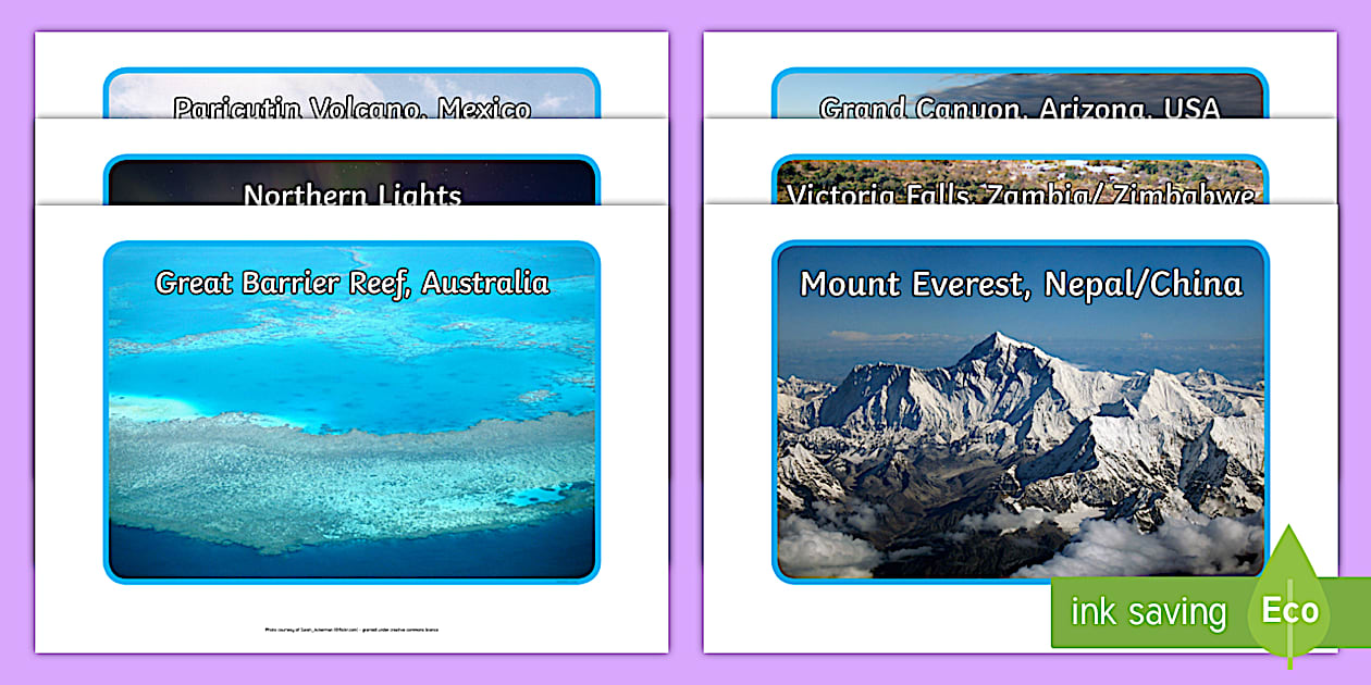 The 7 Natural Wonders of the World Display Photos - Twinkl