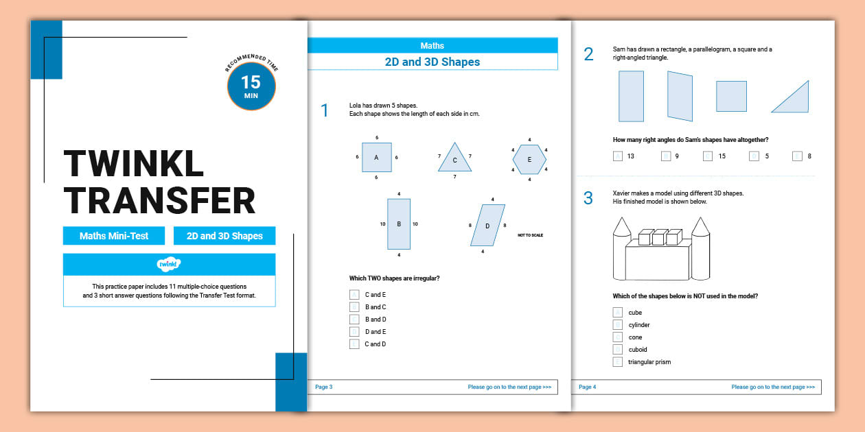 Transfer Mini-Test: 2D and 3D Shapes (teacher made) - Twinkl