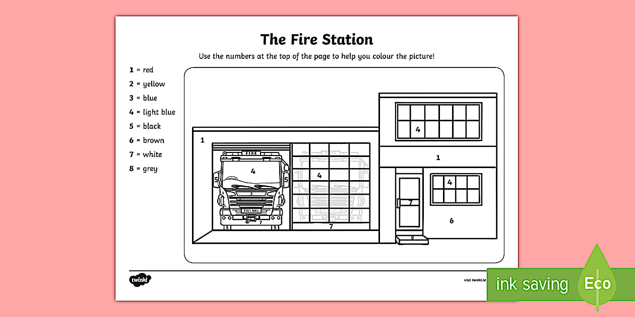 The Fire Station Aistear Colour by Number - Twinkl