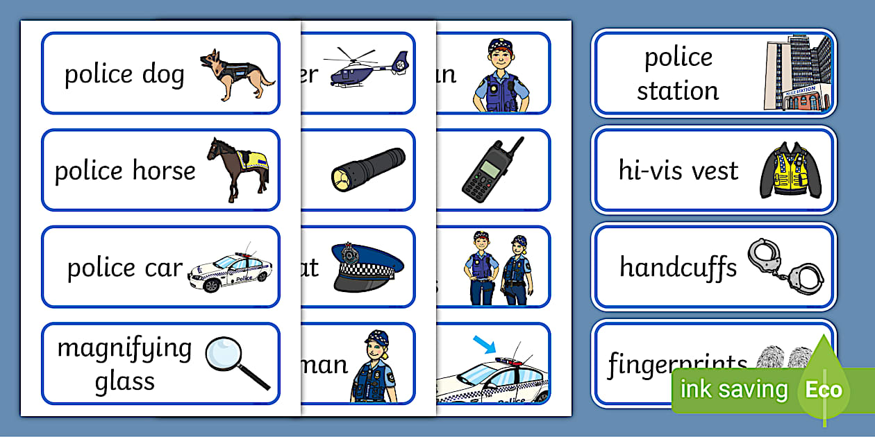 Police Word Cards Worksheets - Crime Vocabulary - Twinkl