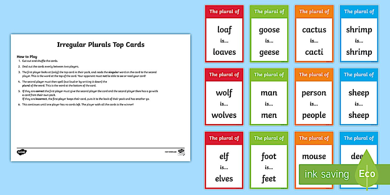 Editable Irregular Plural Nouns Top Cards Game - Twinkl