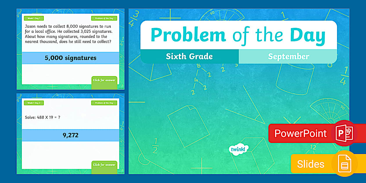 Sixth Grade Math Problem of the Day September PowerPoint & Google Slides