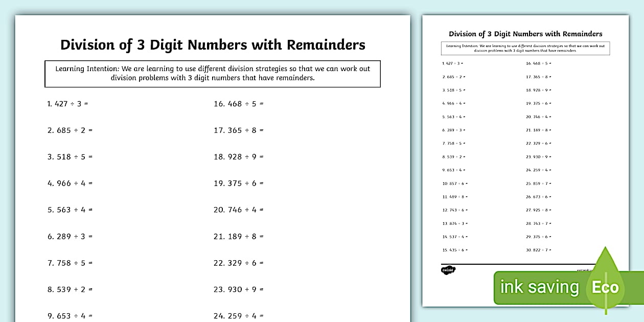 Division of 3 Digit Numbers with Remainders⎮Yr 5&6 Division